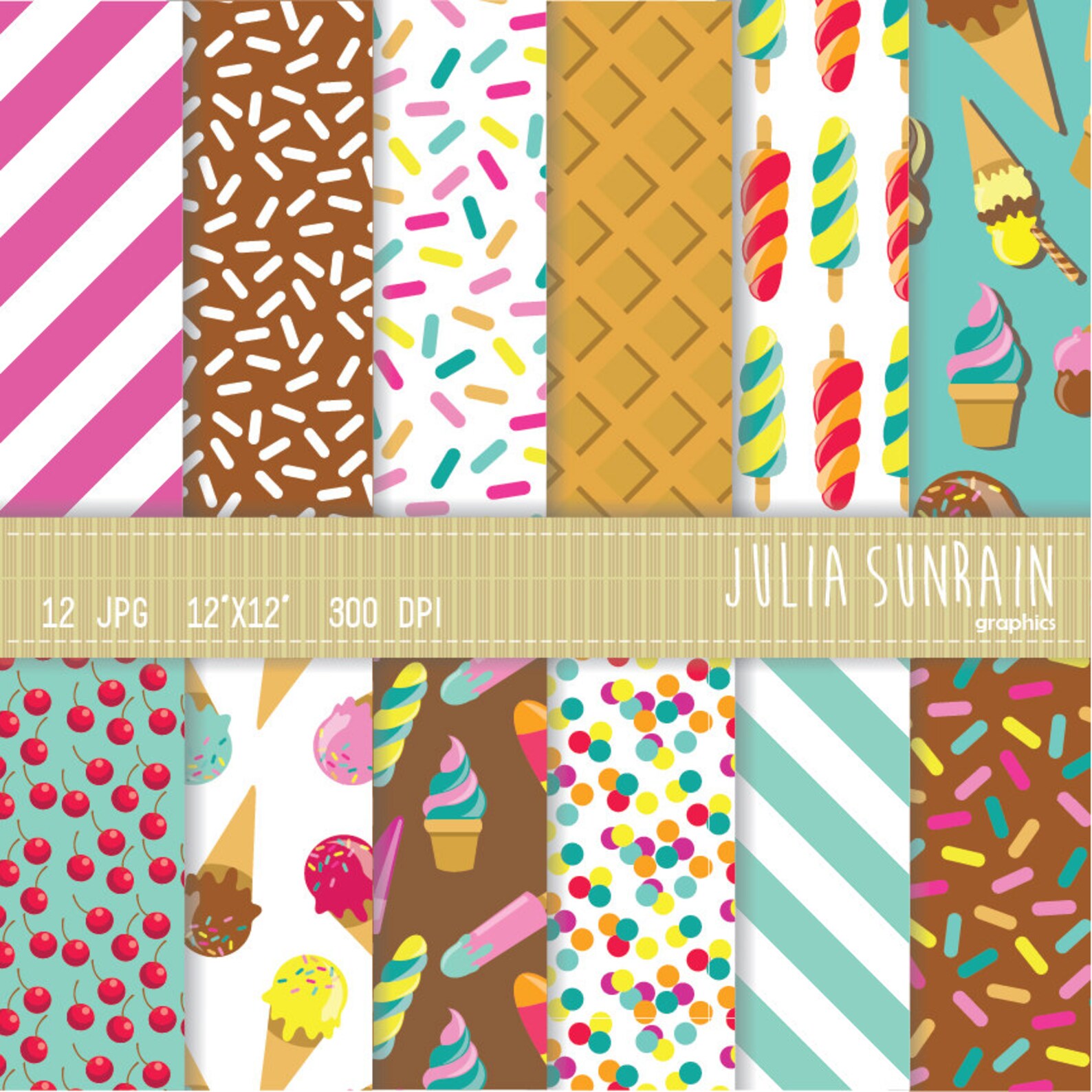 Ice Cream Clipart & Digital Scrapbooking Papers Set Instant Download ...