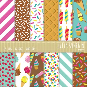 Ice Cream Clipart & Digital Scrapbooking Papers Set Instant Download ...