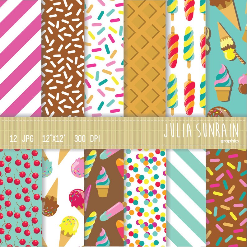 Ice Cream Clipart & Digital Scrapbooking Papers Set Instant Download ...