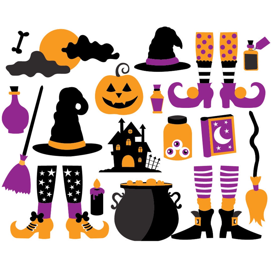Halloween Witch Clipart & Vector Set Instant Download Personal and ...