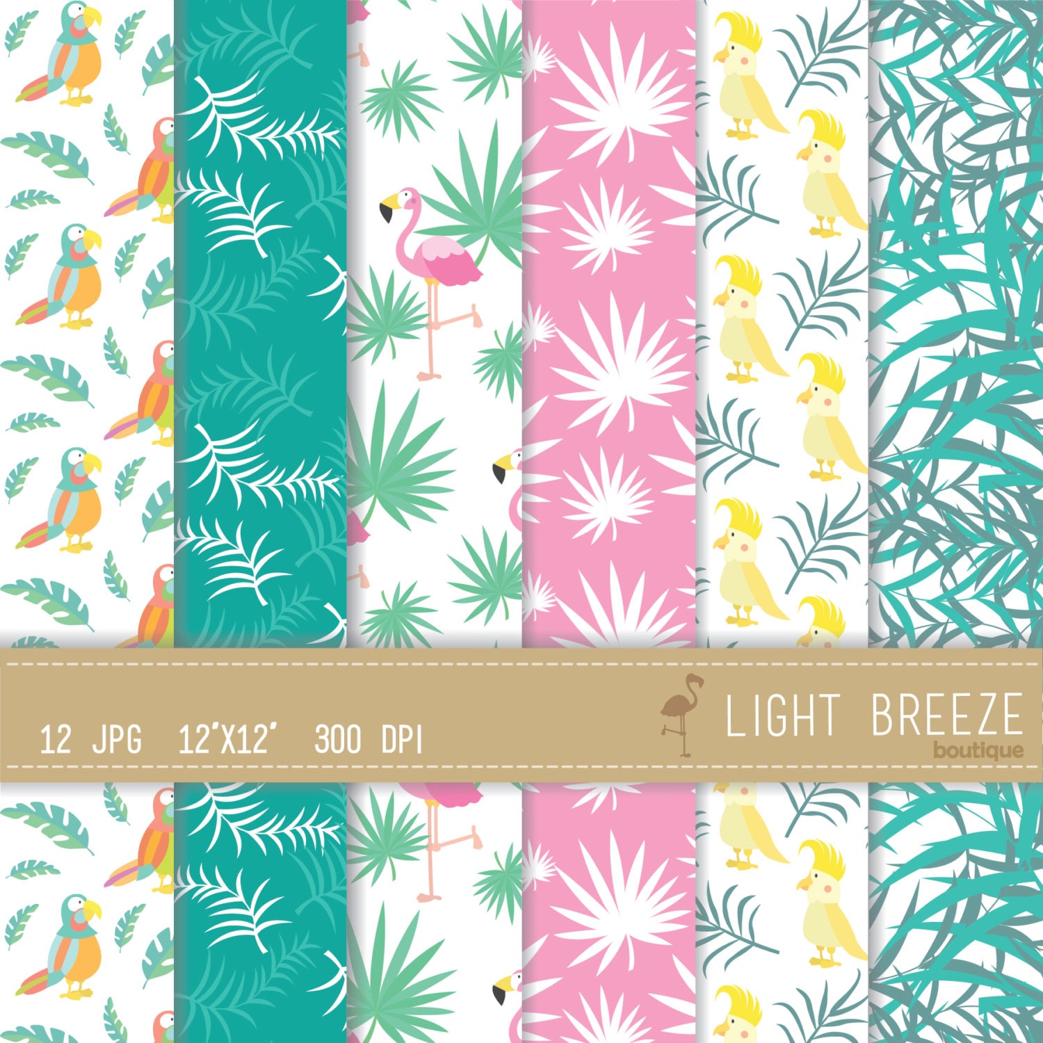 Tropical Digital Paper Set Instant Download Hawaii Pink green Orange - Etsy