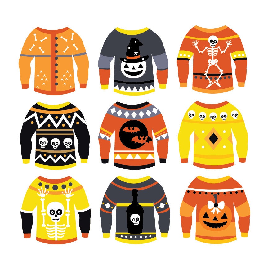 Halloween Ugly Sweaters Clipart & Vector Set Instant Download Personal ...