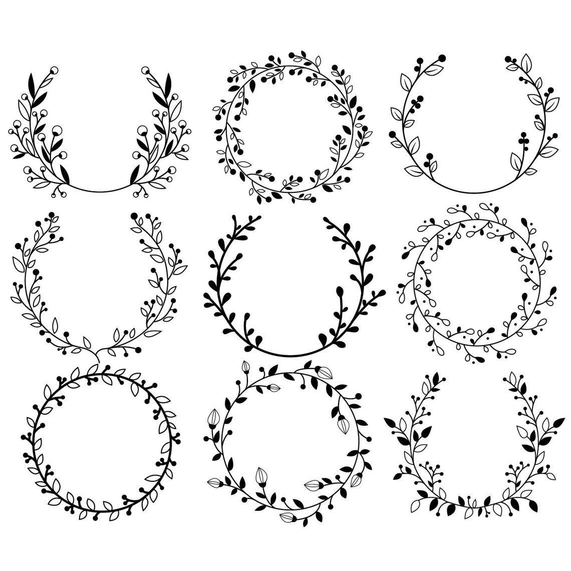 Flower Wreath Clipart & Vector Set Instant Download Personal and ...