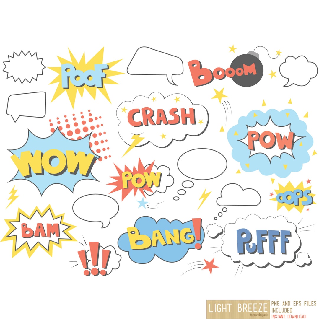 Superhero Comic Elements Clipart & Vector Set Instant Download Personal ...