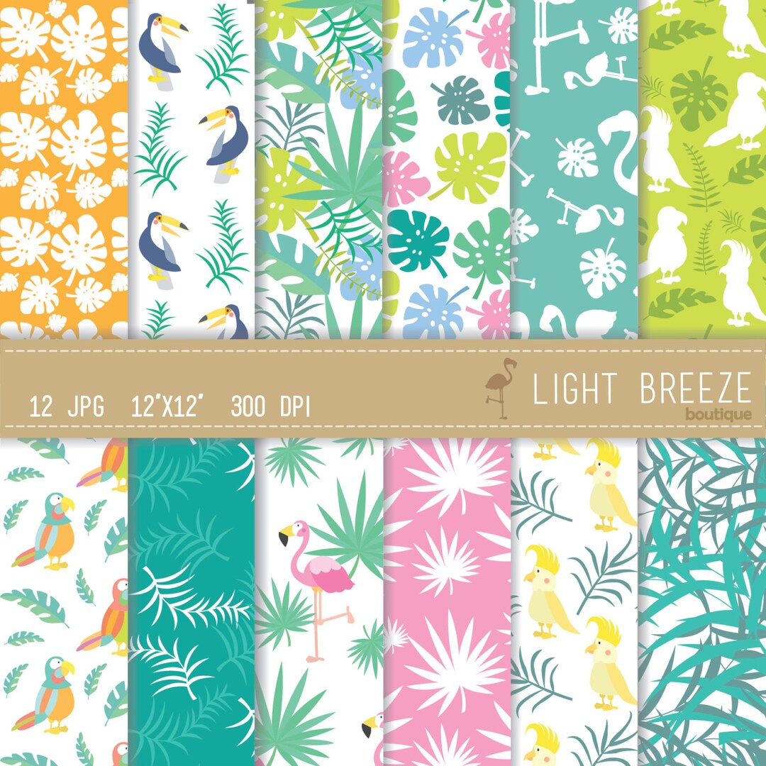 Tropical Digital Paper Set Instant Download Hawaii Pink green Orange - Etsy