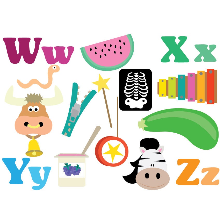 Alphabet Clipart WXYZ Clipart & Vector Set Instant - Etsy