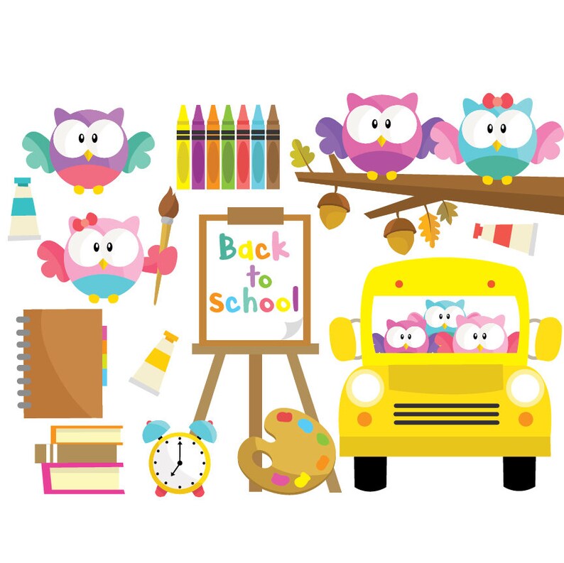 Owl Back to School Clipart Set Instant Download Personal and Commercial ...