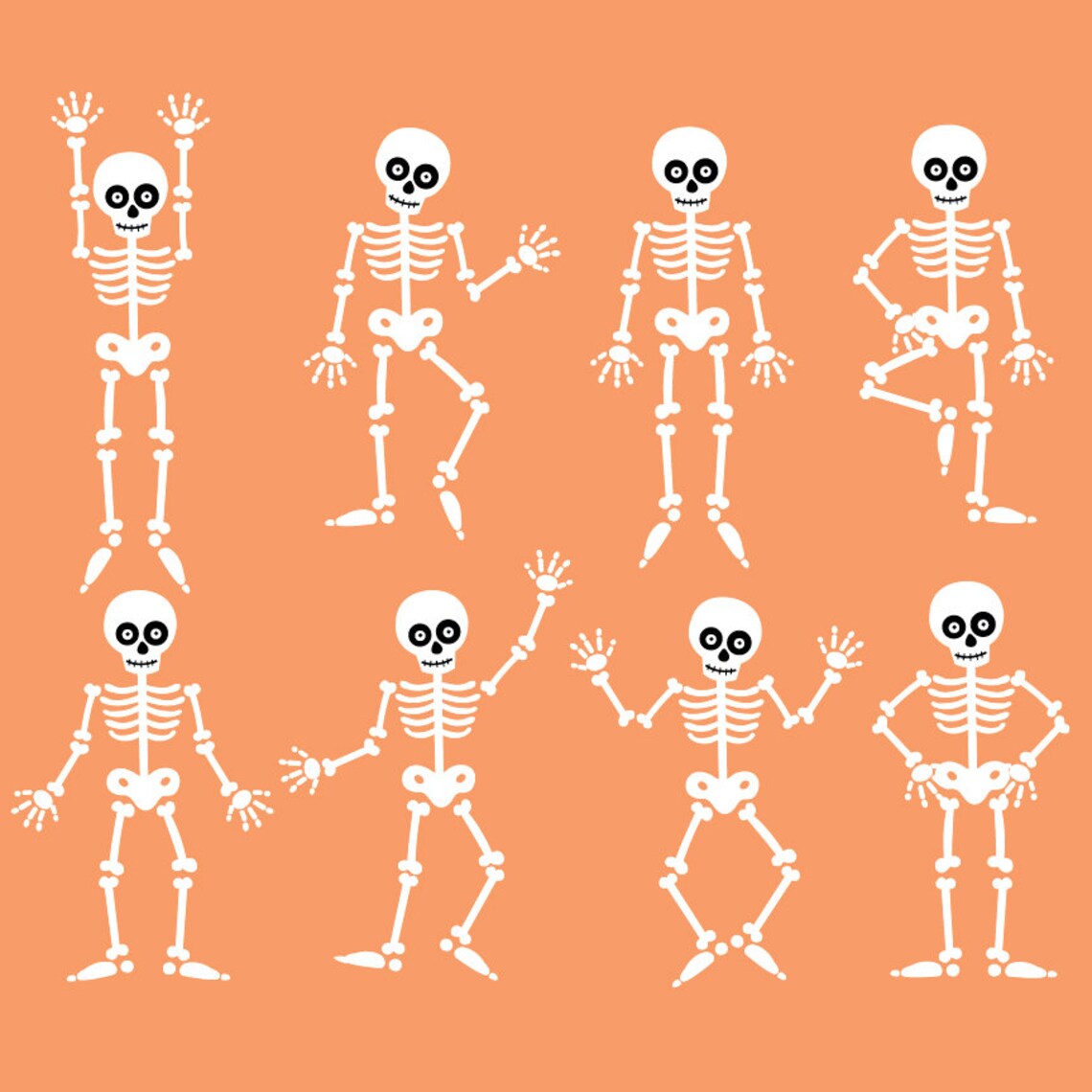 Halloween Skeleton Digital Clipart & Vector Set Instant | Etsy