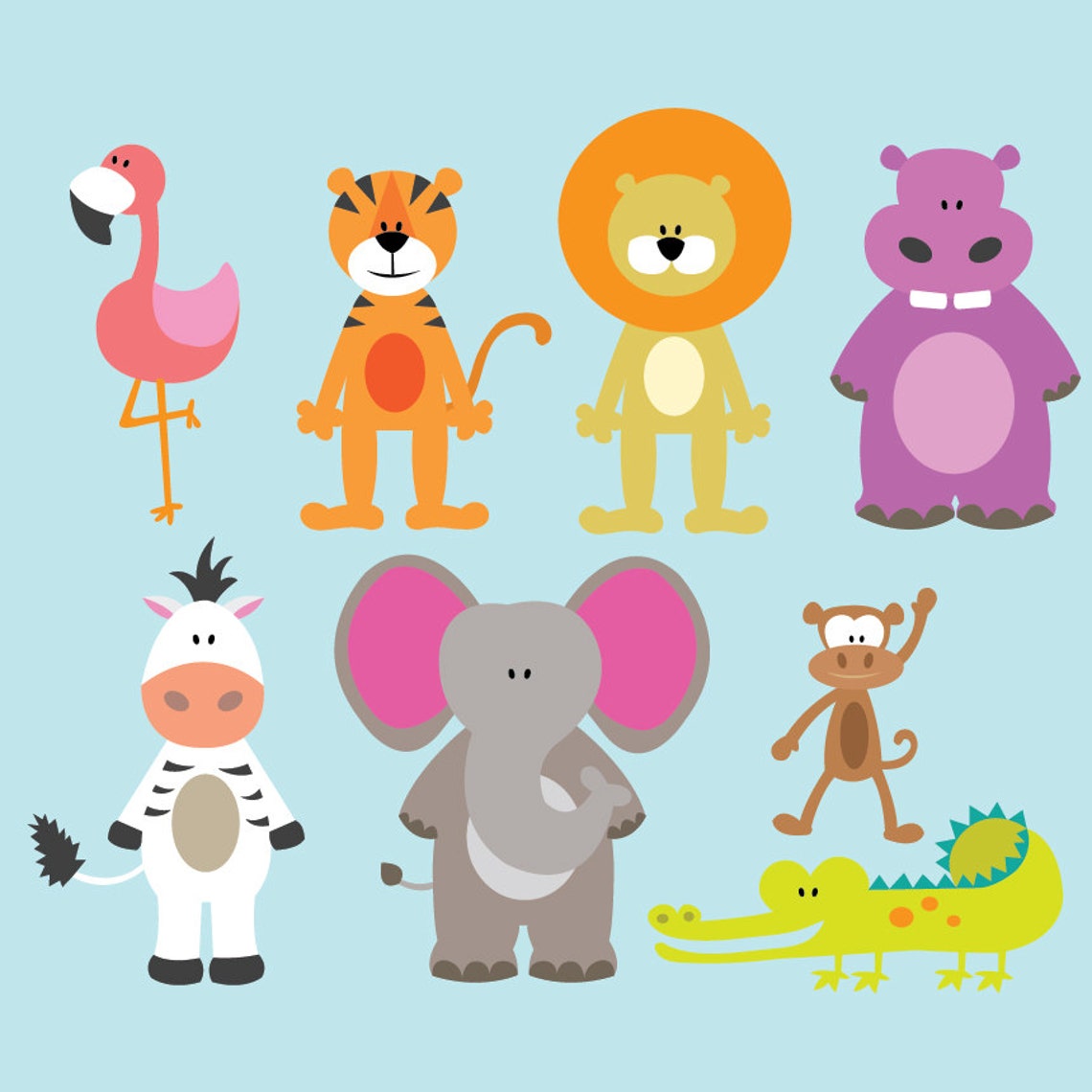 Jungle Animals Clipart & Vector Set Instant Download Personal and ...