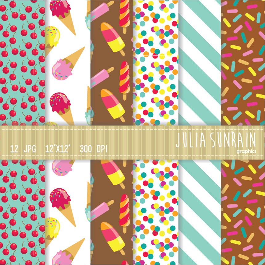 Ice Cream Digital Scrapbooking Papers Set Instant Download Personal and ...