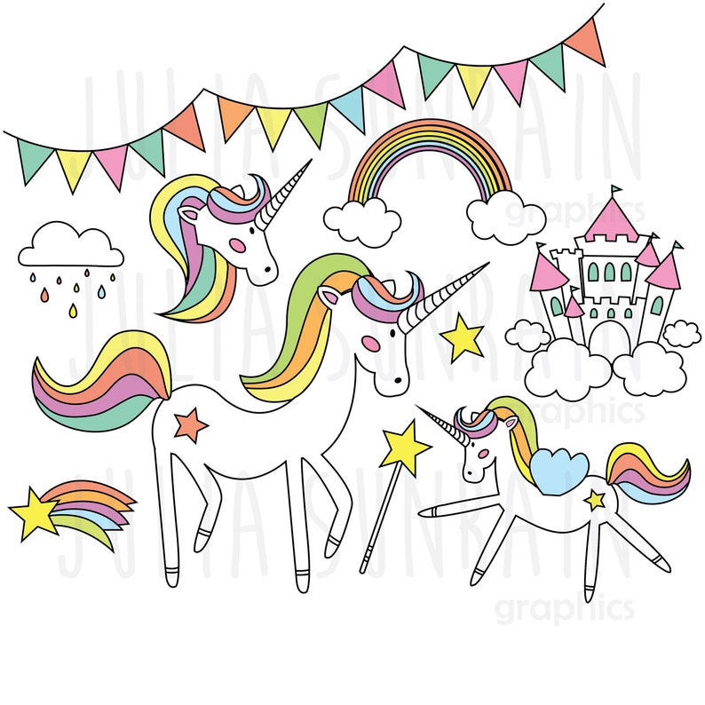 Unicorn Clipart & Vector Set Instant Download Personal and Commercial ...