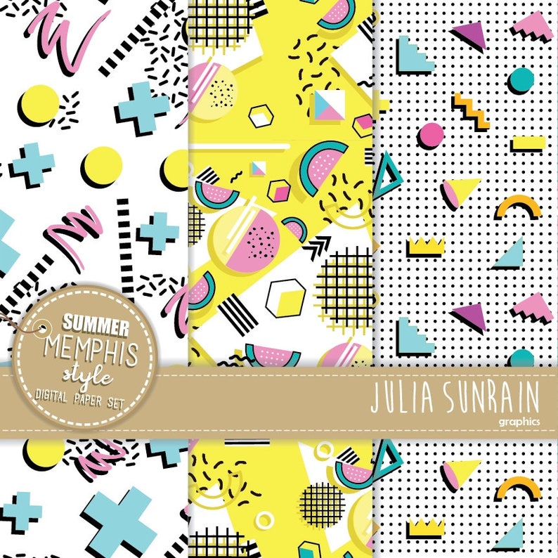 Memphis Summer Style Digital Papaer Set Instant Download Personal and ...