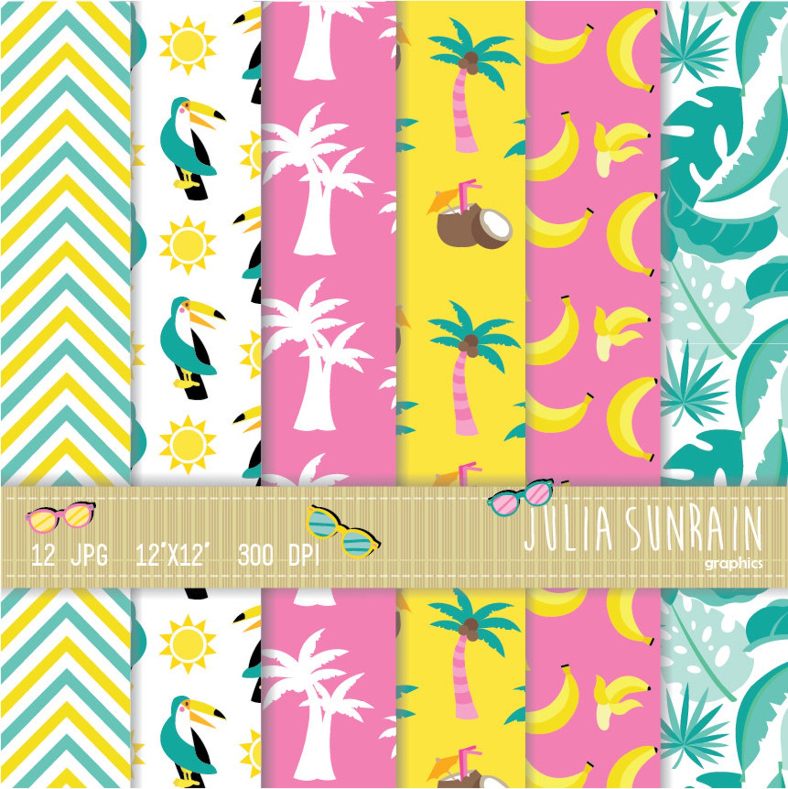 Summer Tropical Digital Paper Set Instant Download Personal and ...