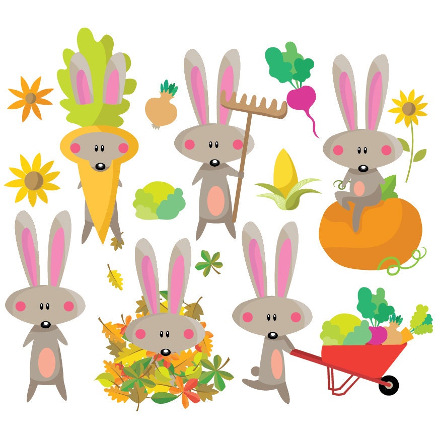 Autumn Bunny Clipart & Vector Set Instant Download - Etsy
