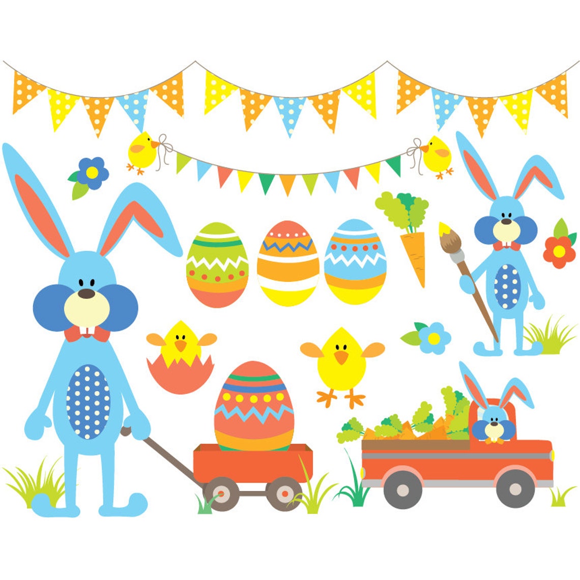 Easter Bunny Clipart & Vector Set Instant Download - Etsy