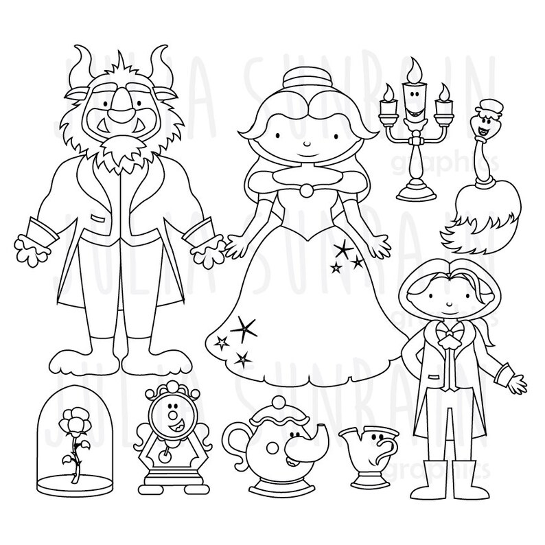 Beauty and the Beast Digital Stamp Digital Clipart & Vector Set Instant ...