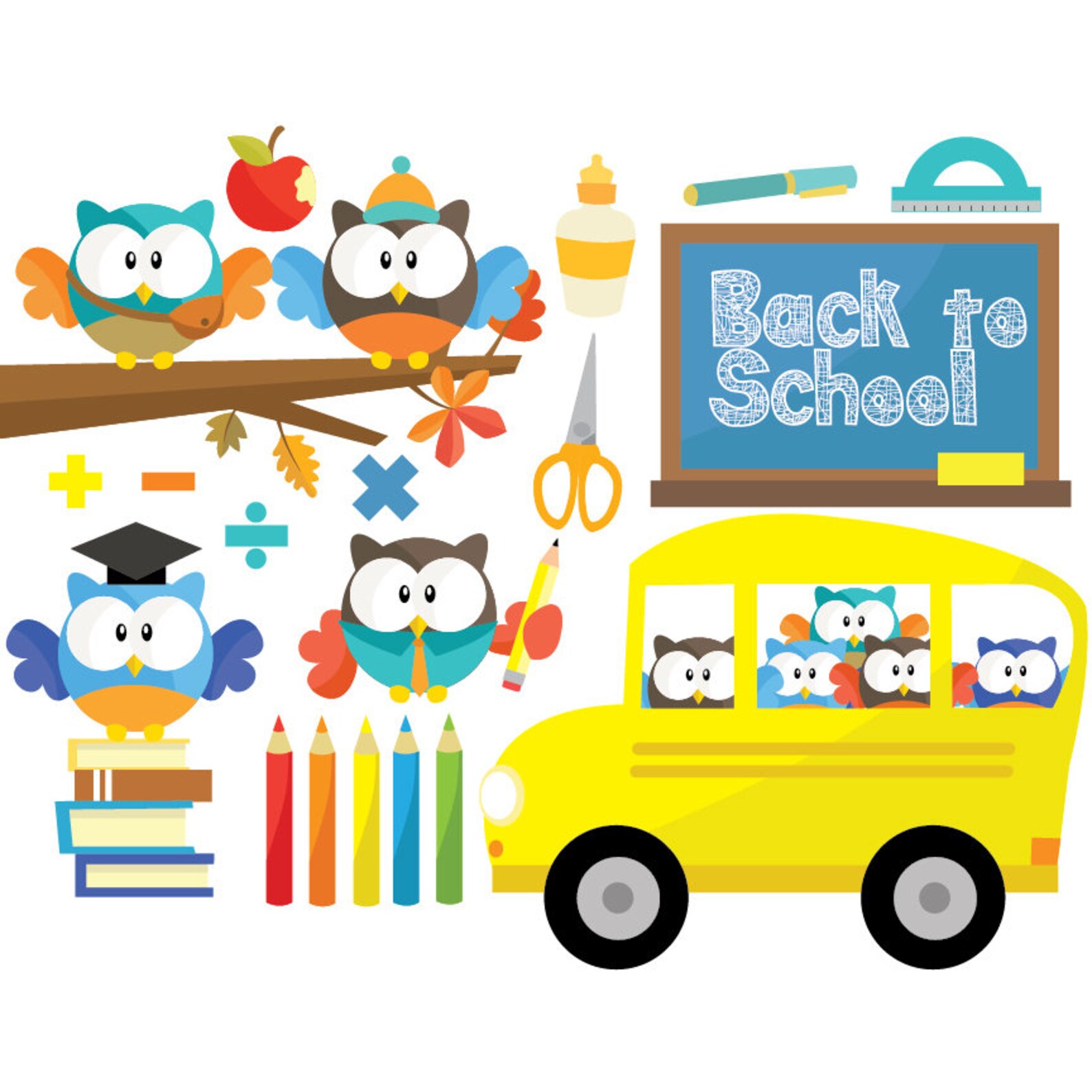 Owl Back to School Clipart Set Instant Download Personal and Commercial ...