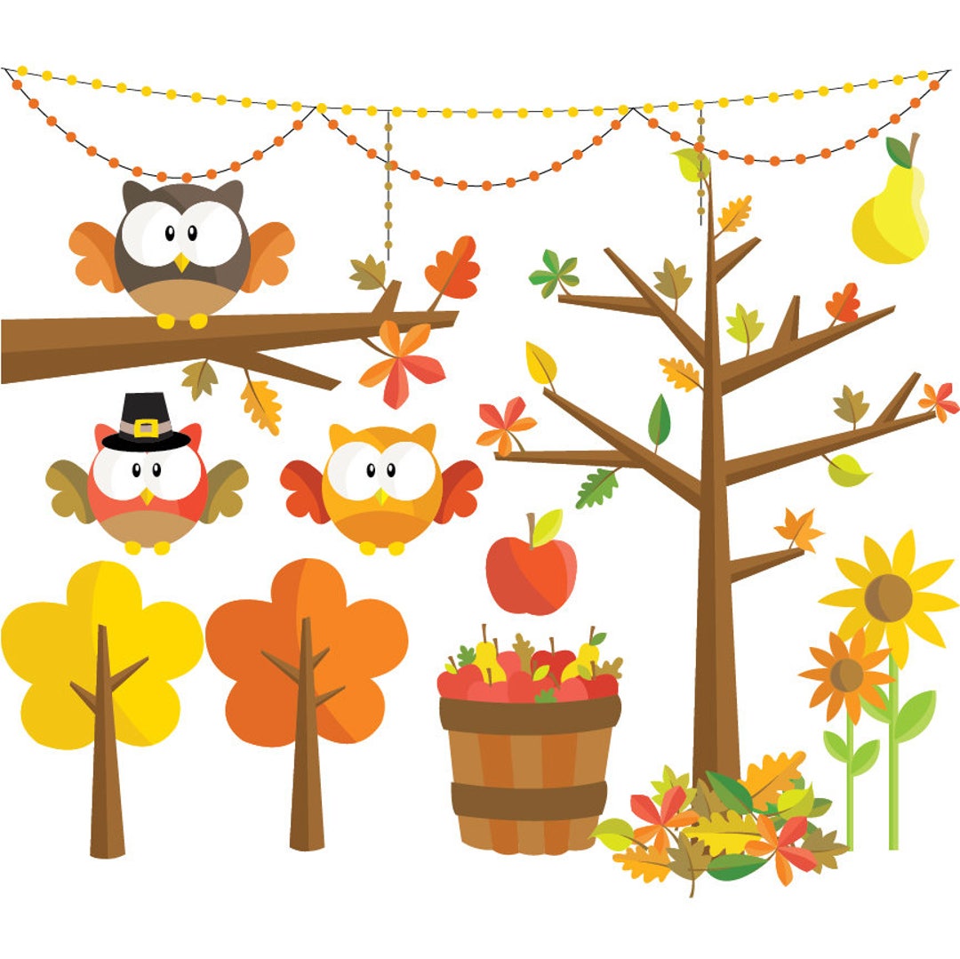 Autumn Owl Clipart & Vector Set Instant Download Personal and ...