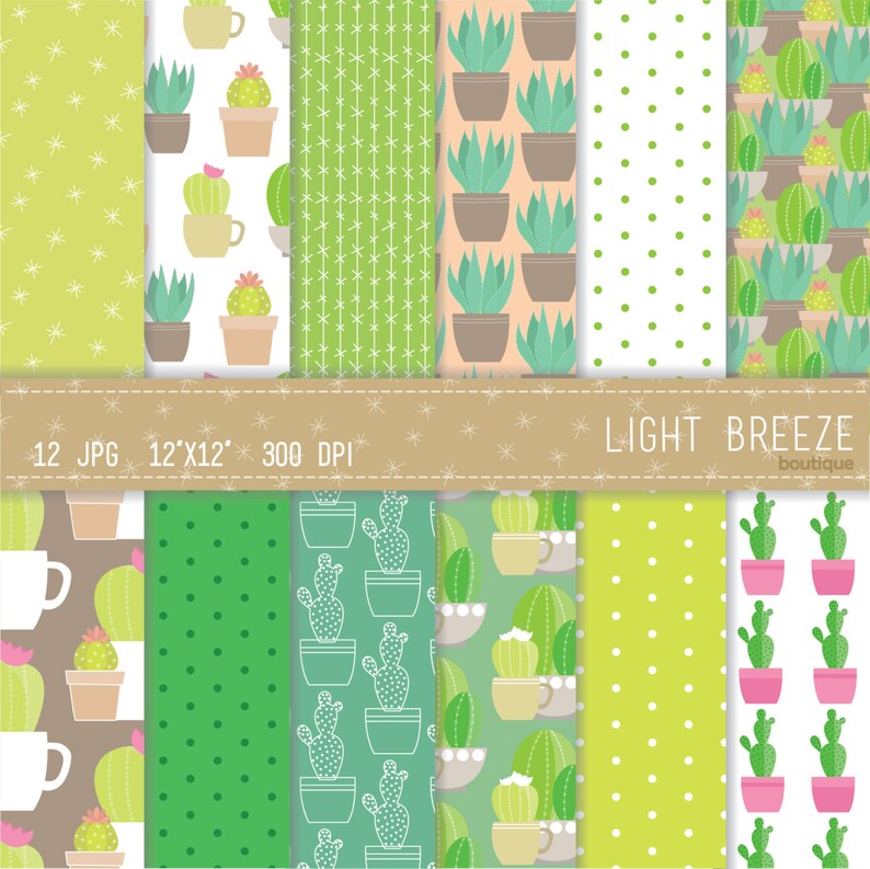 Cactus Digital Paper Set Instant Download Personal and Commercial Use ...
