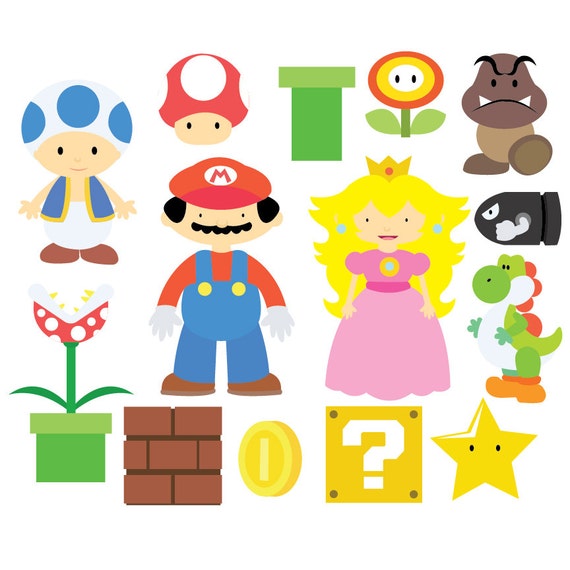 Super Mario Digital Clipart & Vector Set Instant Download | Etsy