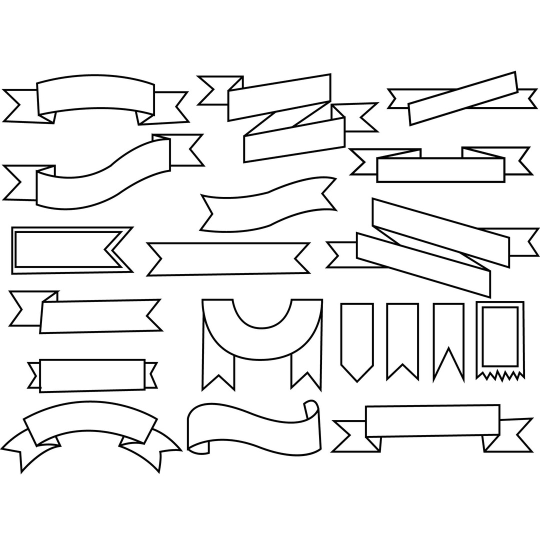 Ribbon Doodle Digital Stamp Clipart & Vector Set Instant Download ...