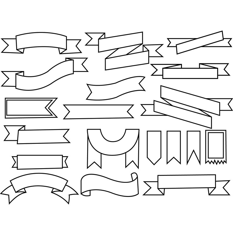 Ribbon Doodle Digital Stamp Clipart & Vector Set Instant Download ...