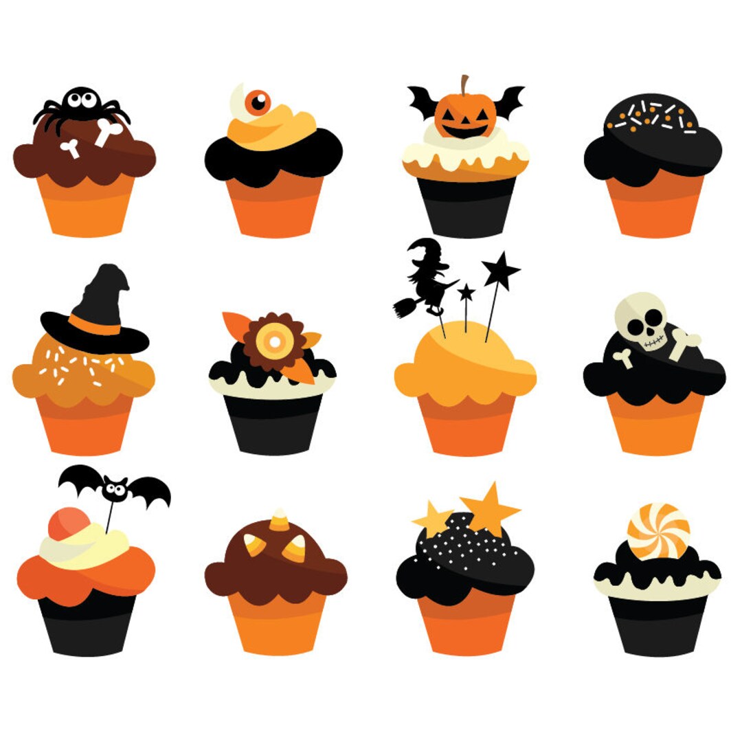 Halloween Cupcake Digital Clipart & Vector Set Instant Download ...