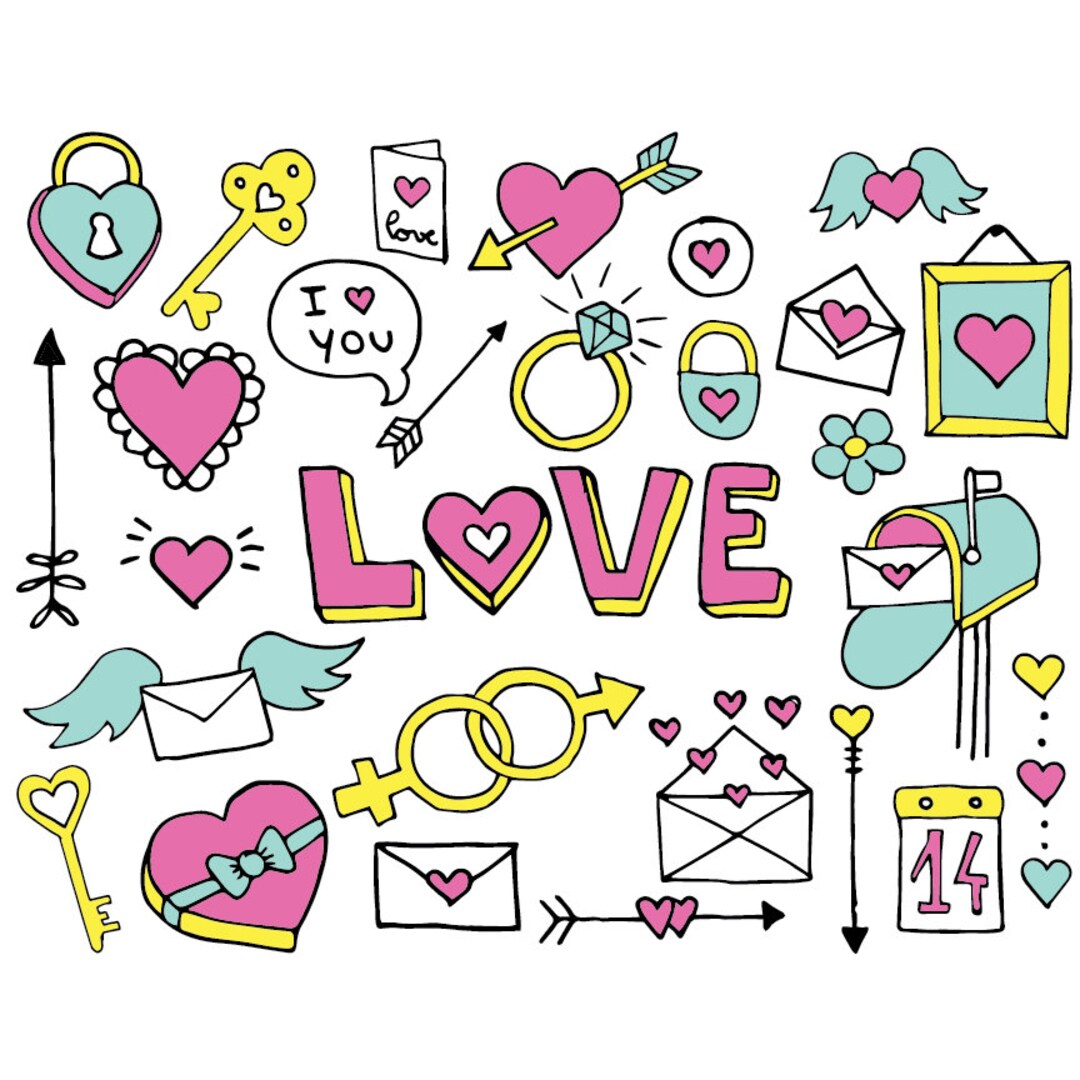 Valentines Doodle Clipart & Vector Set Instant Download Personal and ...