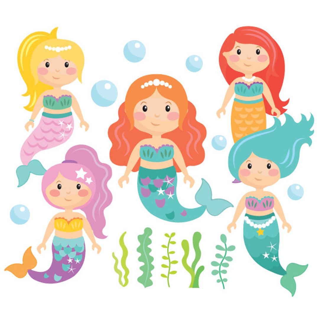 Mermaid Clipart & Vector Set Instant Download Personal and Commercial ...