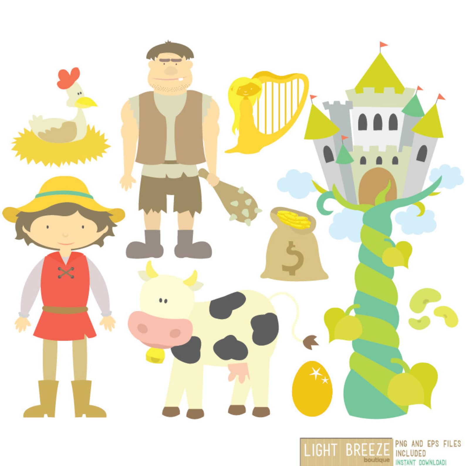Jack and the Beanstalk Digital Clipart & Vector Set Instant Download Personal and Commercial Use ...
