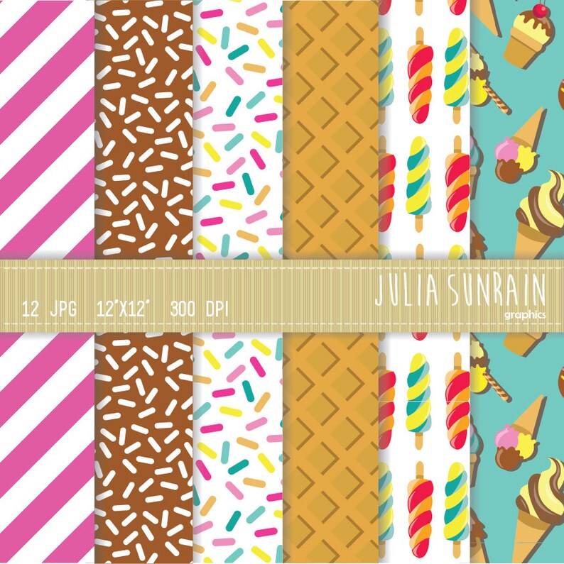 Ice Cream Digital Scrapbooking Papers Set Instant Download Personal and ...