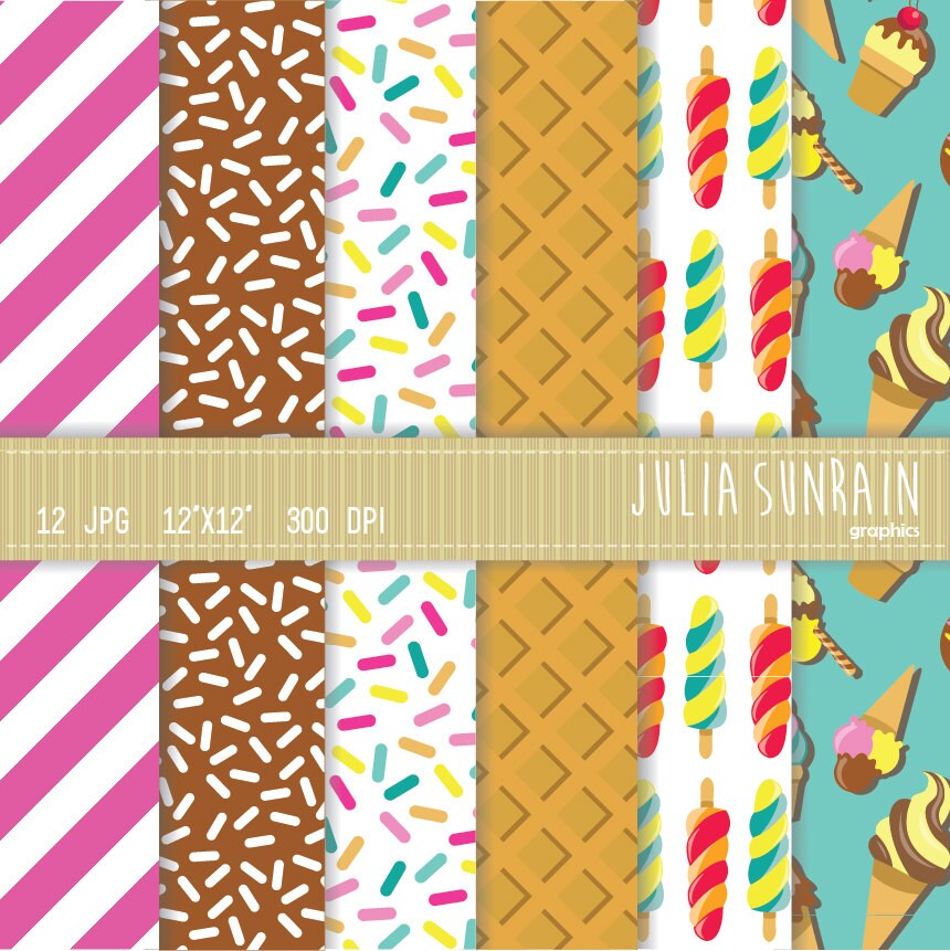 Ice Cream Digital Scrapbooking Papers Set Instant Download Personal and ...