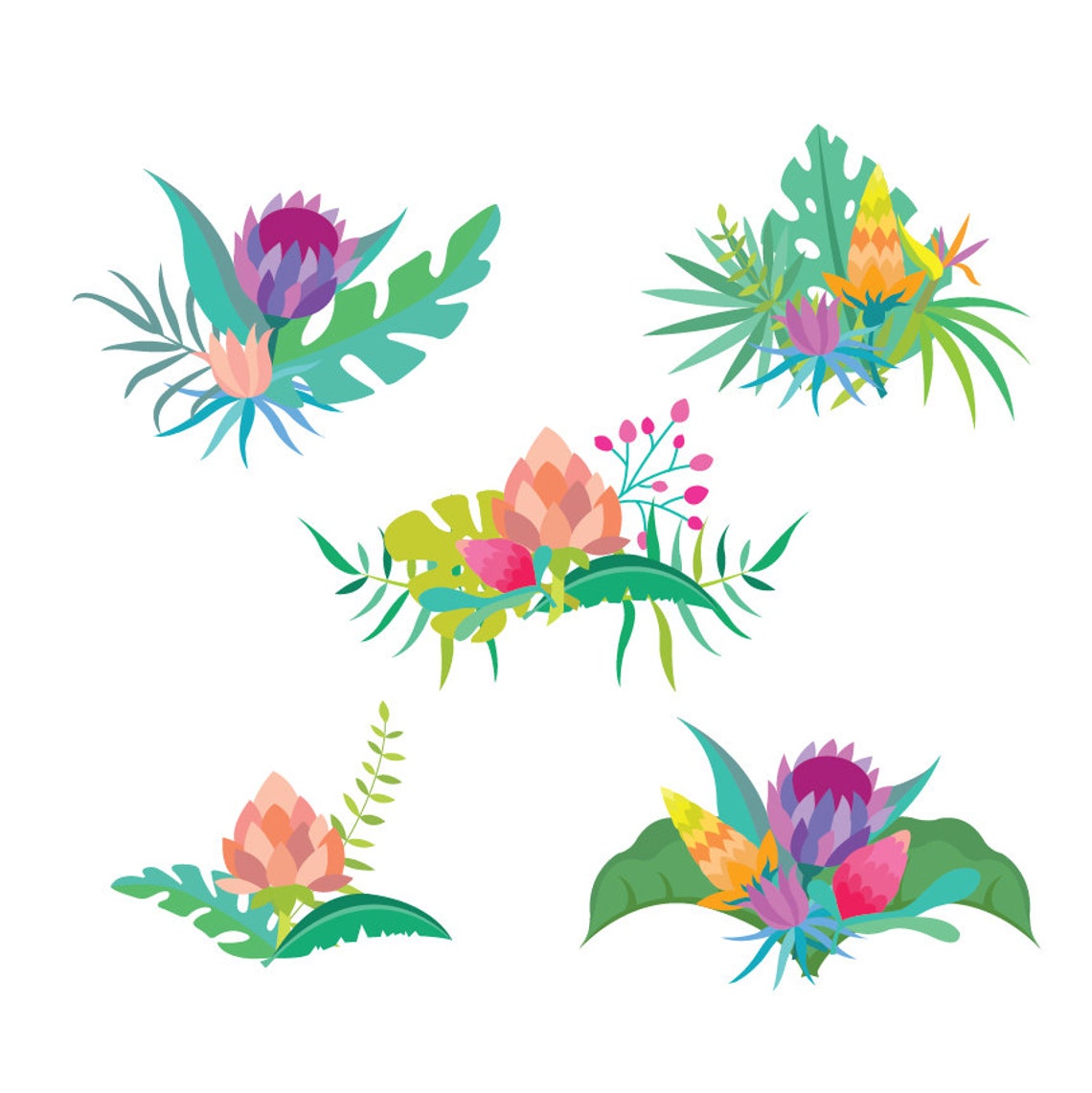 Tropical Flower Instant Download Clipart & Vector Set Instant Download ...