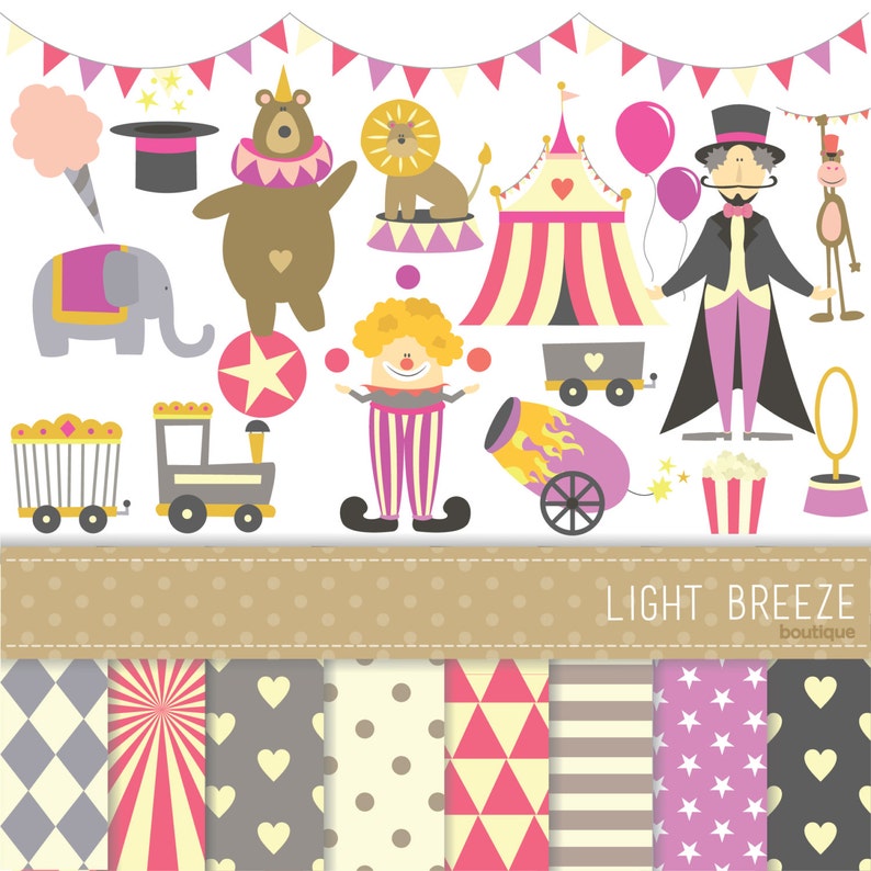 Circus Big Clipart Vector & Digital Scrapbooking Papers Set Instant ...