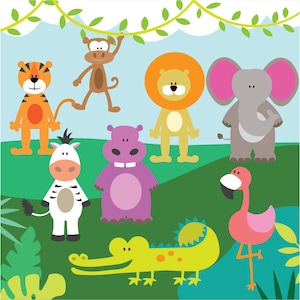 Jungle Animals Clipart & Vector Set Instant Download Personal and ...