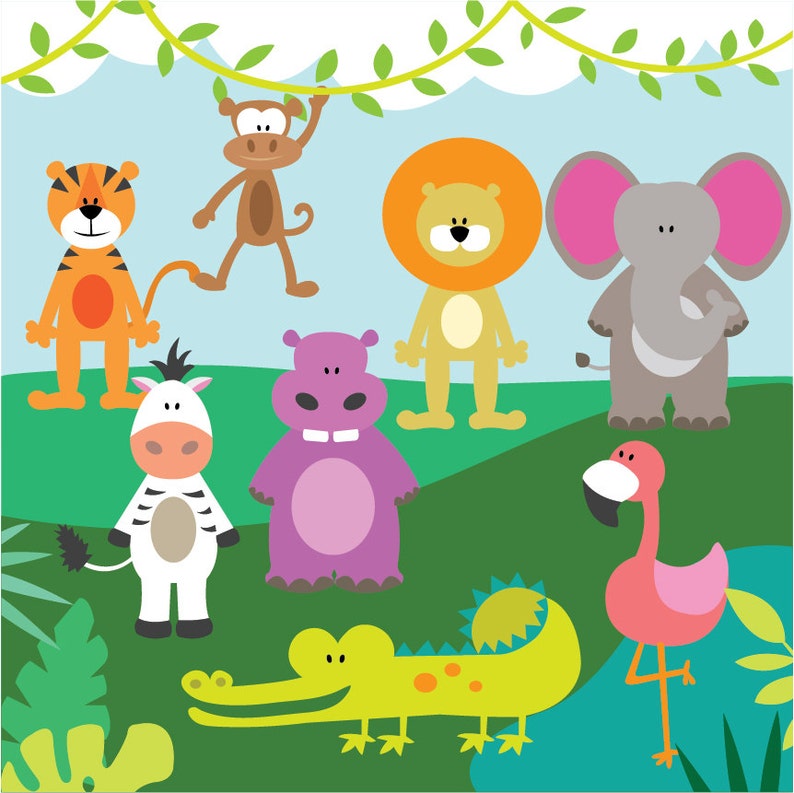 Jungle Animals Clipart & Vector Set Instant Download Personal and ...
