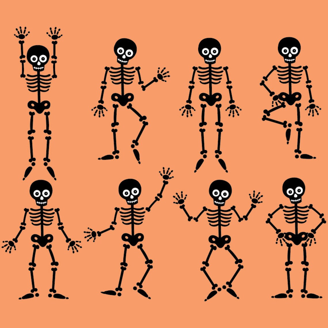 Halloween Skeleton Digital Clipart & Vector Set Instant Download ...