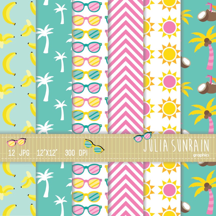 Summer Tropical Digital Paper Set Instant Download Personal and ...