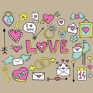 Valentines Doodle Clipart & Vector Set Instant Download Personal and ...