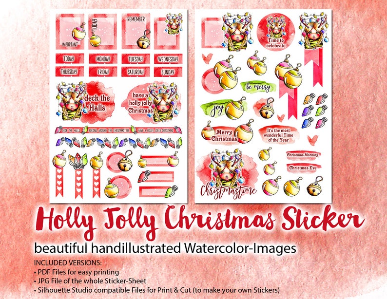 Holly Jolly Christmas Stickers Printable Planner Sticker - Etsy