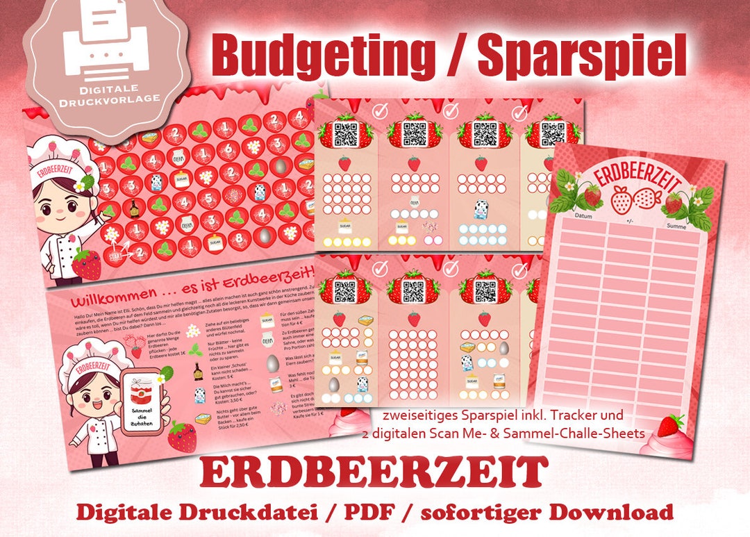 Spar-spiel "erdbeerzeit" Für A6 Binder - EASY PRINT Digitale Druckdatei ...