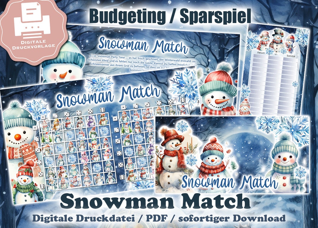 Savings Game "snowman Match" for A6 Binder - EASY PRINT Digital Print ...
