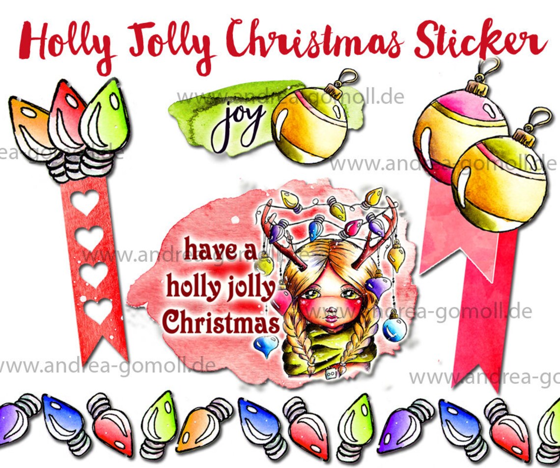 Holly Jolly Christmas Stickers Printable Planner Sticker - Etsy