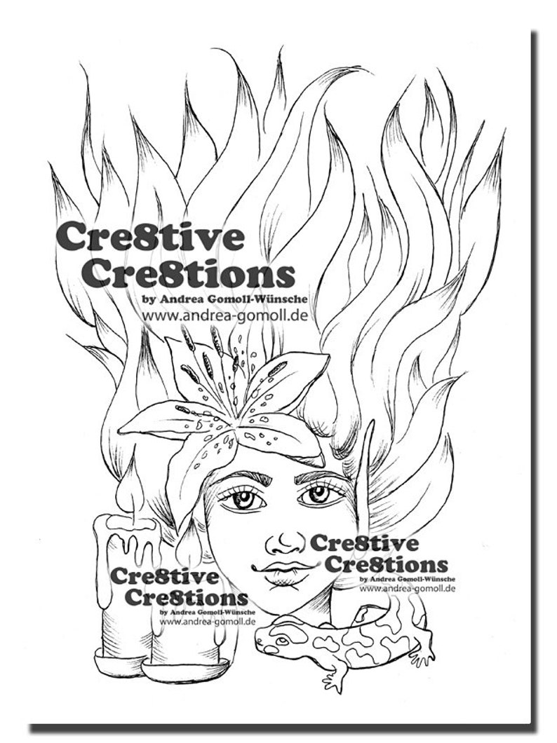 Fire Elements Girl Digital Stamp / Printable Coloring Page - Etsy