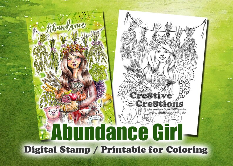 Abundance Girl Digital Stamp / Printable Coloring Page - Etsy Australia