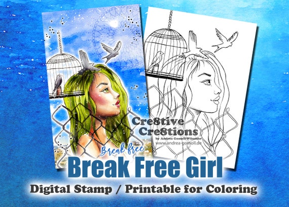 Break Free Girl Digital Stamp / Printable Coloring Page - Etsy