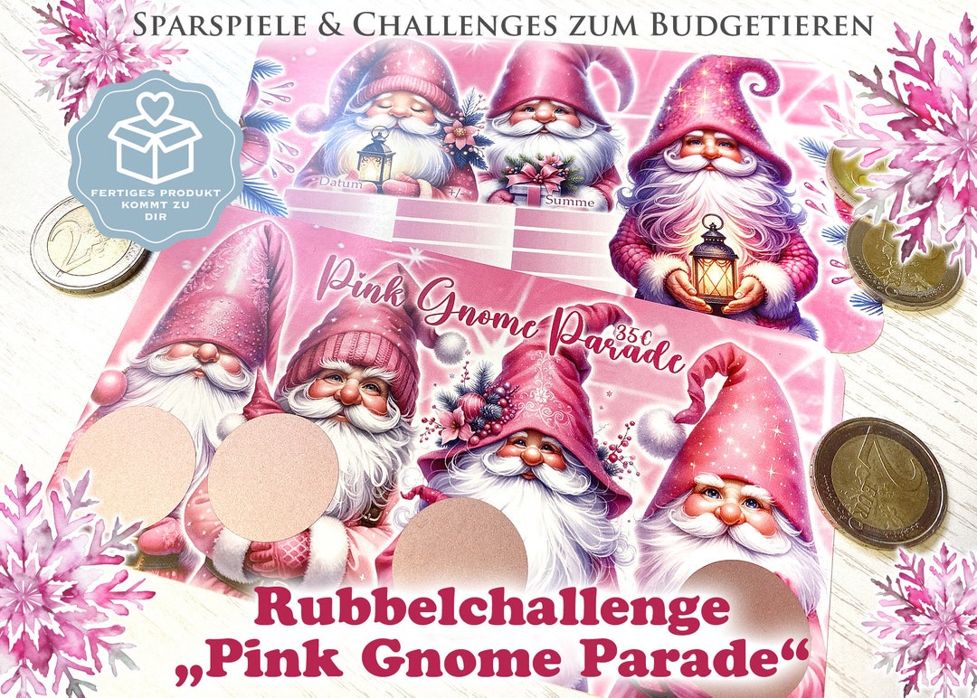 Pink Gnome Parade Savings Challenge / Scratch Challenge A6 PRINTED ...