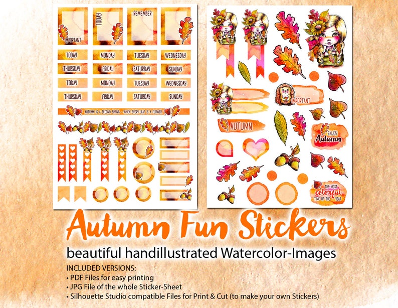 Autumn Girl Stickers printable Planner Sticker Digital | Etsy