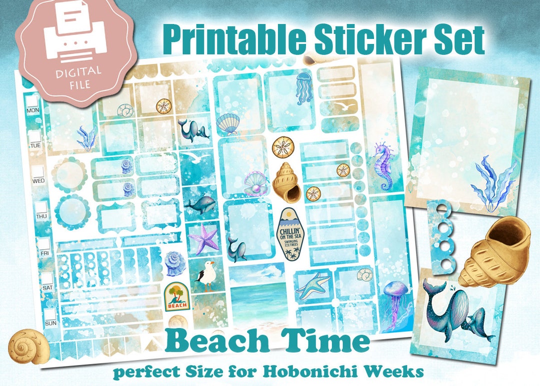 Printable Sticker Set "beach Day" for Hobonichi Weeks / Other Planners ...