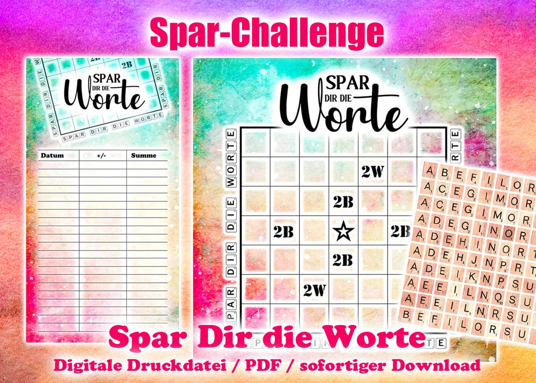 Spar-spiel "spar Dir Die Worte" Für A6 Pockets - Digitale Druckdatei ...